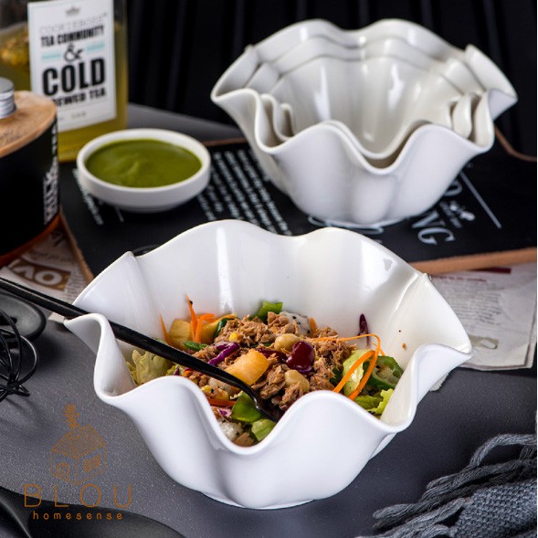 Jual Mangkok keramik shape bunga unik cantik putih polos korean japan ...