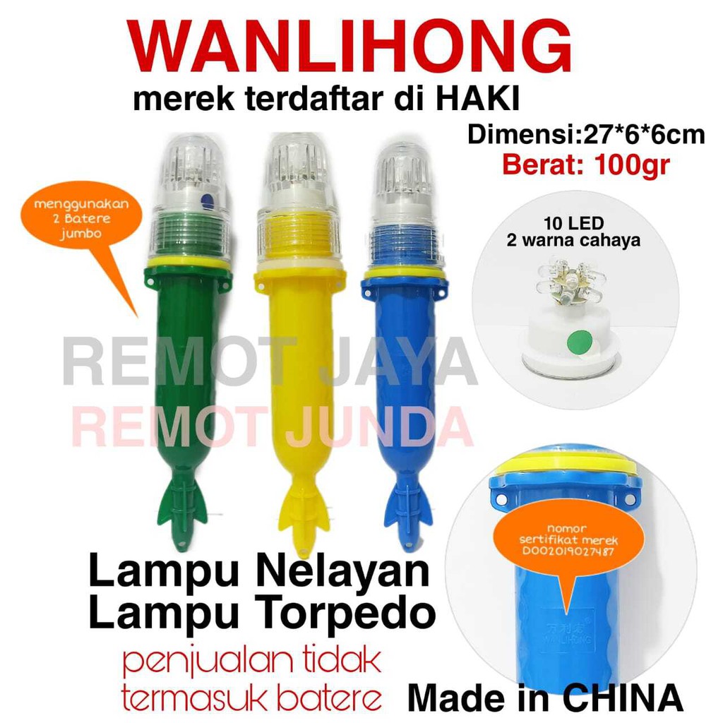 Jual LAMPU TORPEDO LAMPU NELAYAN LAMPU SINYAL KAPAL LAMPU JARING WANLIHONG 2 WARNA 10 LED ...