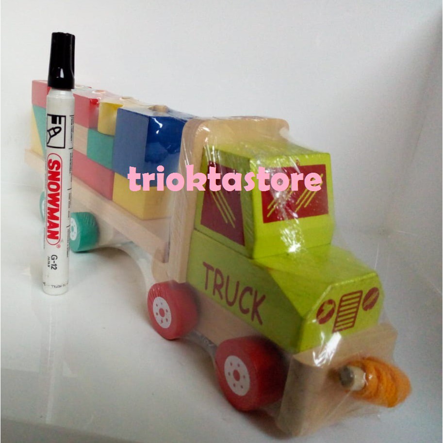 Jual Wooden Block Mainan Anak Edukasi Balok Mobil Truck Pinus Mainan ...