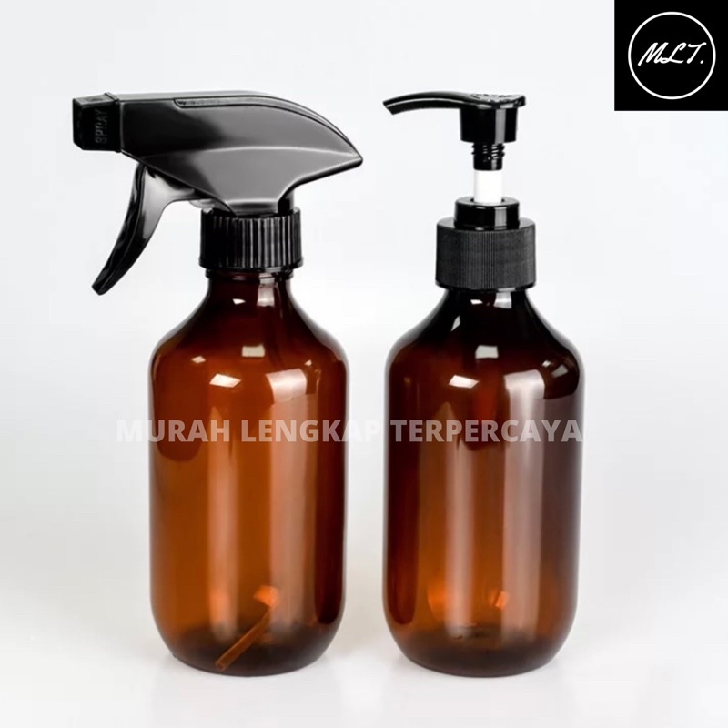 Jual BOTOL PUMP SPRAY KACA AMBER COKLAT 300ML / BOTOL AMBER KACA 300ML ...