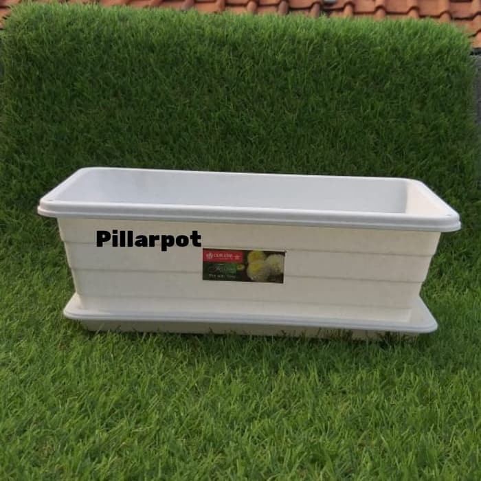 Jual pot bunga panjang putih keramik lion star TRIVETTO S +tatakan 28cm ...