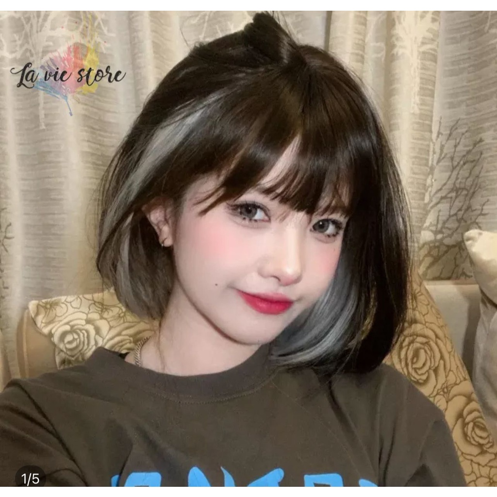 Jual wig bob ombre garis grey Full wig korean blow lisa blackpink 35 ...