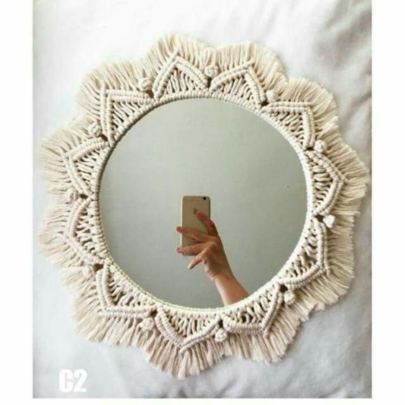 Jual ready stok cermin macrame 45 cm/PECAH GANTI/cermin hias/hiasan ...