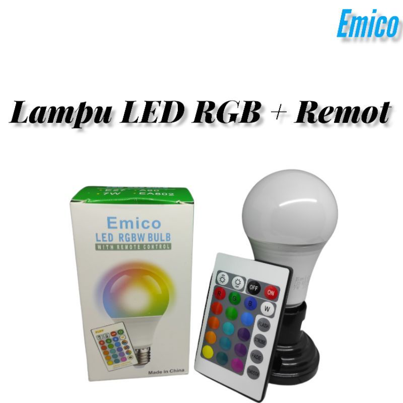 Jual Lampu Led Bohlam RGB 7 Watt Emico dengan REMOTE | Shopee Indonesia