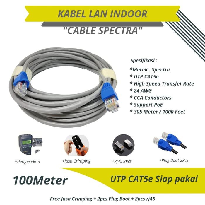 Jual Kabel LAN UTP Cat 5e Indoor CCA SPECTRA 100 Meter Siap Pakai | Shopee Indonesia