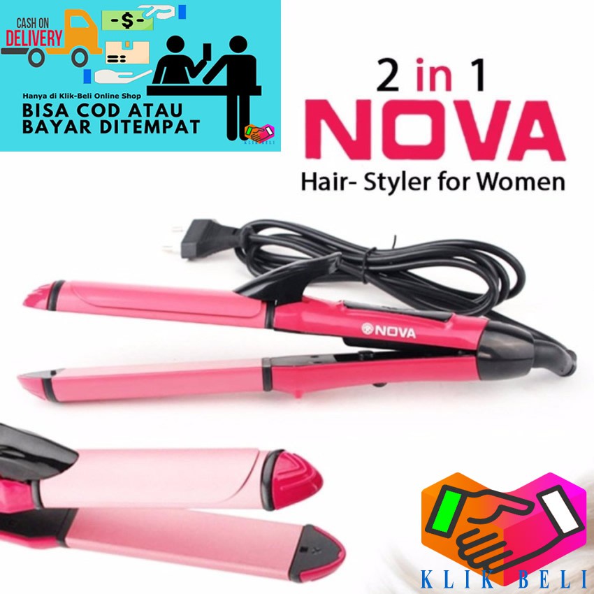 Jual Catok Rambut Nova NHC-2009 Catokan Rambut Nova Pelurus Keriting 2 In 1 Hair Straightener ...