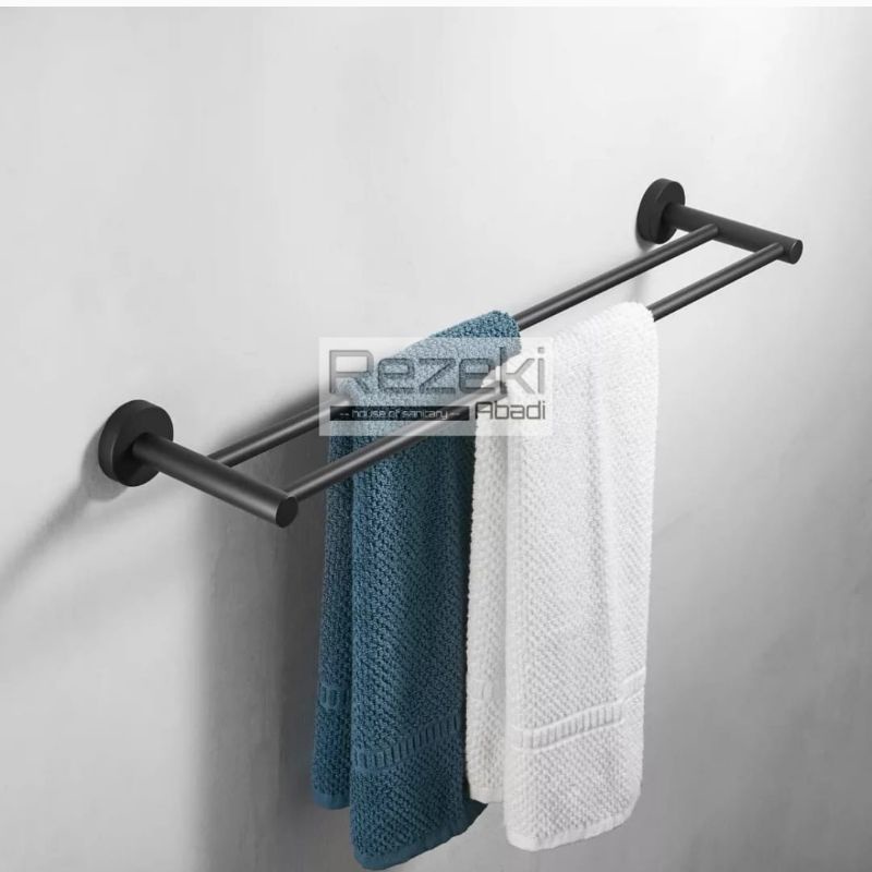 Jual Rak Handuk Stainless Hitam 70cm - Gantungan Handuk Double 2 Baris ...