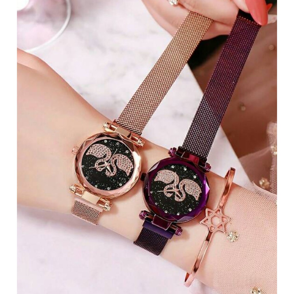 Jual Jam Tangan Wanita Mewah Angsa TWO SWAN Magnet Mesh Korea Fashion ...