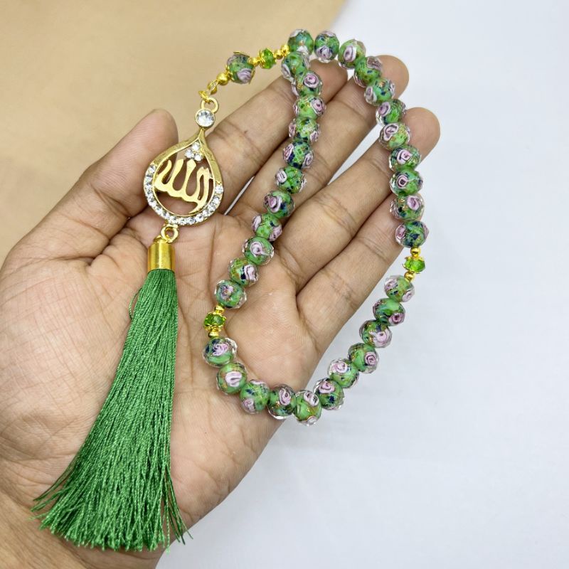 Jual TASBIH KRISTAL BUNGA MURANO HIJAU 10MM LAFADZ ALLAH 33 BUTIR ...