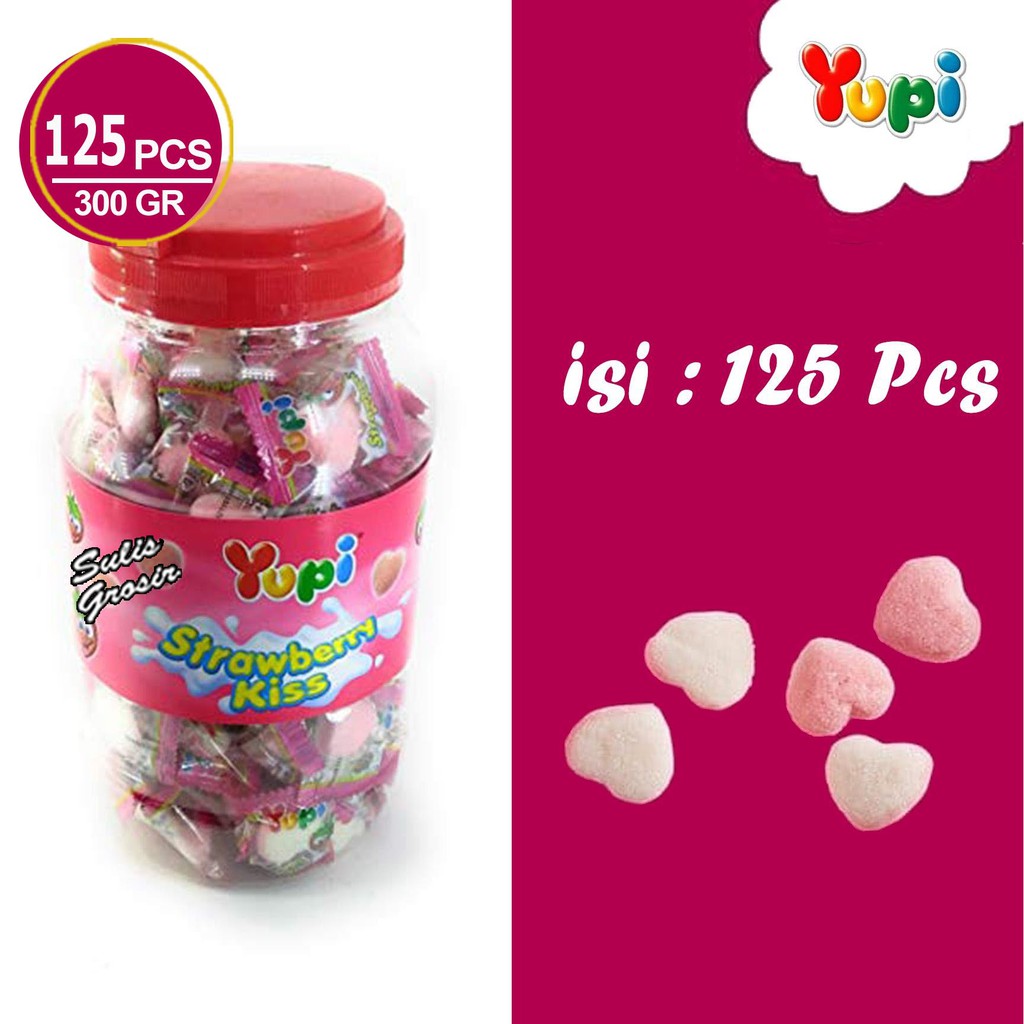 Jual Permen Yupi Strawberry Kiss Kemasan Toples Netto 300 gr | Shopee ...