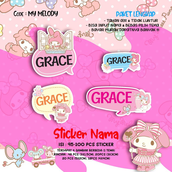 Jual Sticker / Stiker Label Nama Karakter MY MELODY | Shopee Indonesia