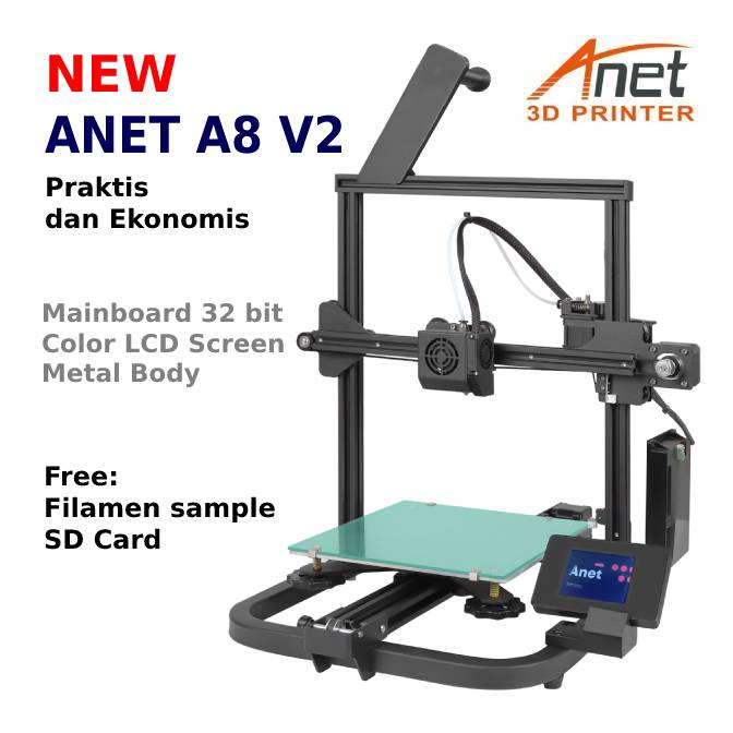 Jual Printer 3D ANET A8 V2, Metal Frame, Mainboard 32 bit. | Shopee ...