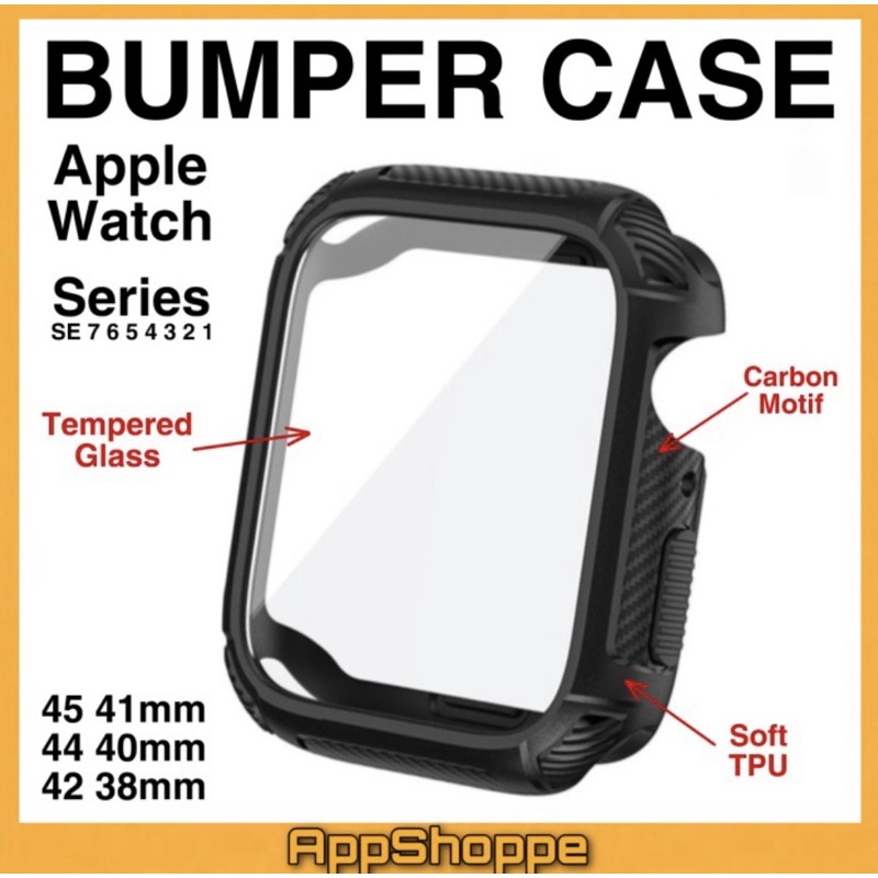 Jual Apple Watch Bumper Case Carbon Tempered Glass Compatible Series 9 ...