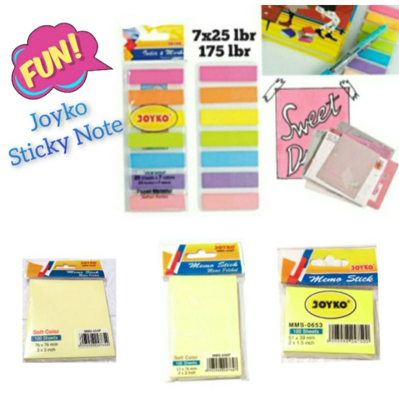 Jual Set Joyko Sticky Note Kertas Penanda Buku Memo Isi 100 Lembar ...