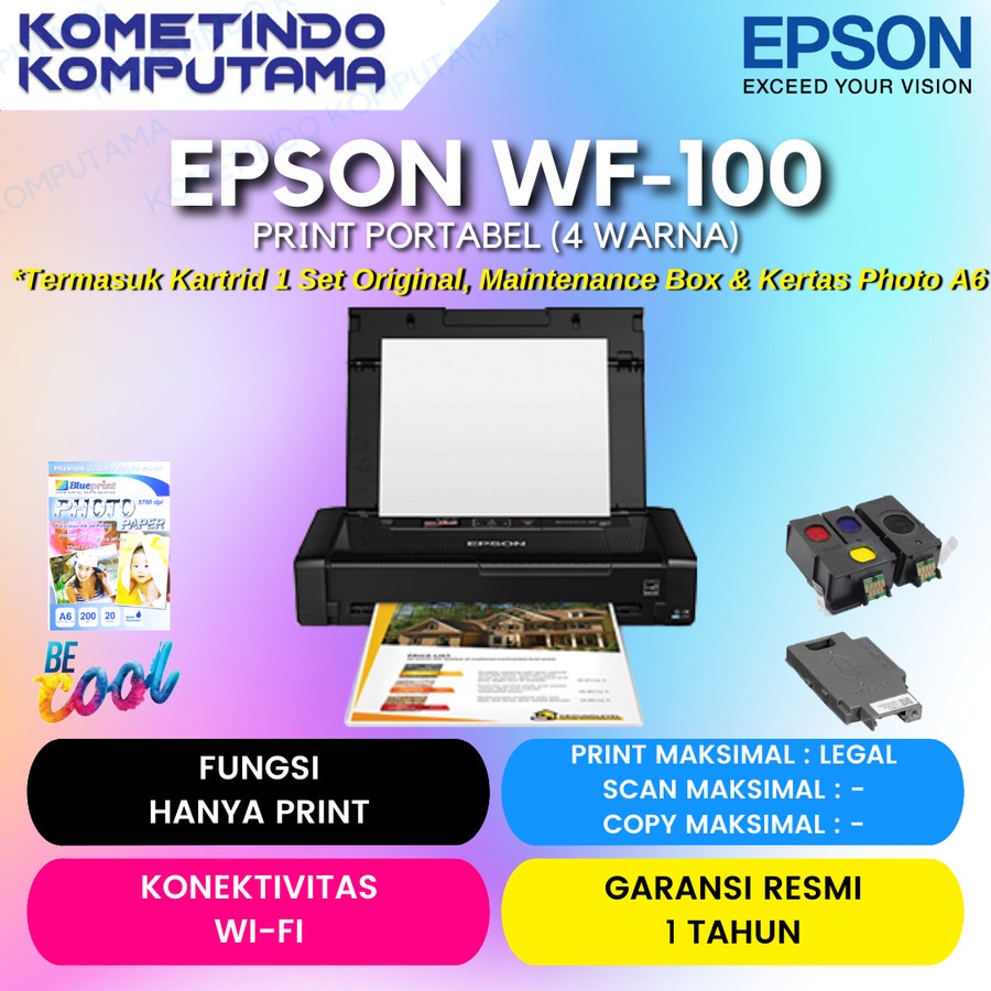 Jual WF-100 Wi-Fi Inkjet Printer Portable WF100 Epson WorkForce GARANSI RESMI | Shopee Indonesia