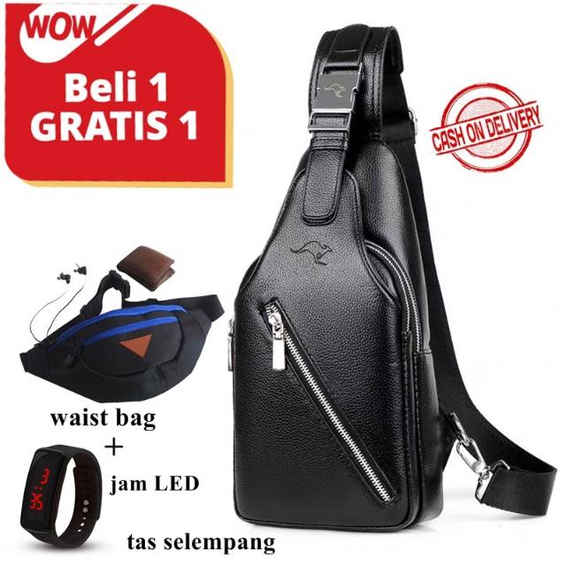 Jual Tas selempang pria tahan air FREE Waist Bag dan jam LED - BUY ONE ...