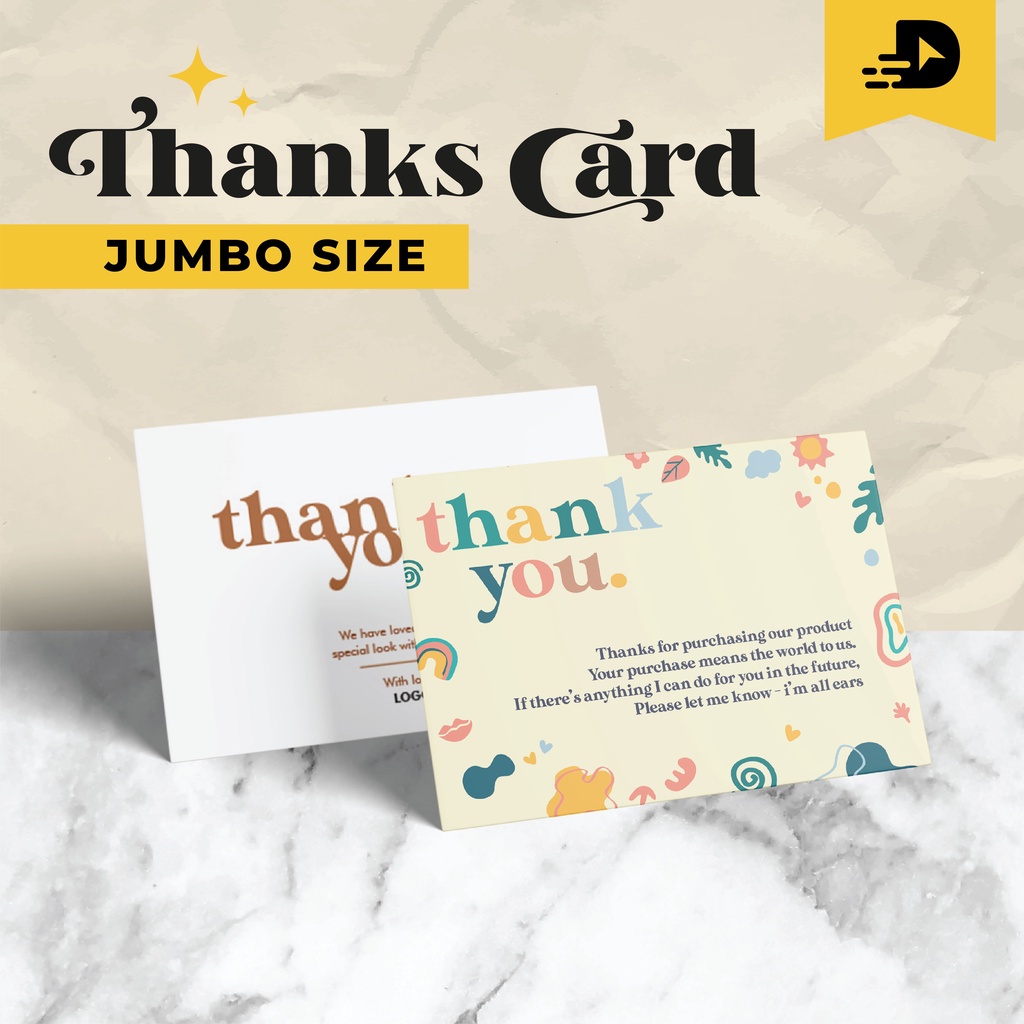 Jual [MINIM 30 PCS] (1 Sisi) Thank You Card Custom Jumbo Thank You Card ...