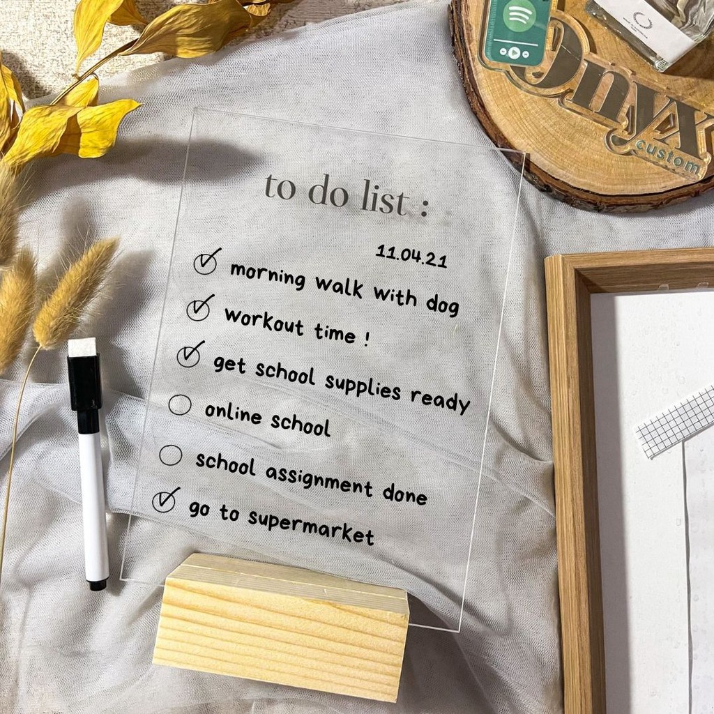 Jual UV PRINT Acrylic TO DO LIST package with Wooden Holder | planner ...