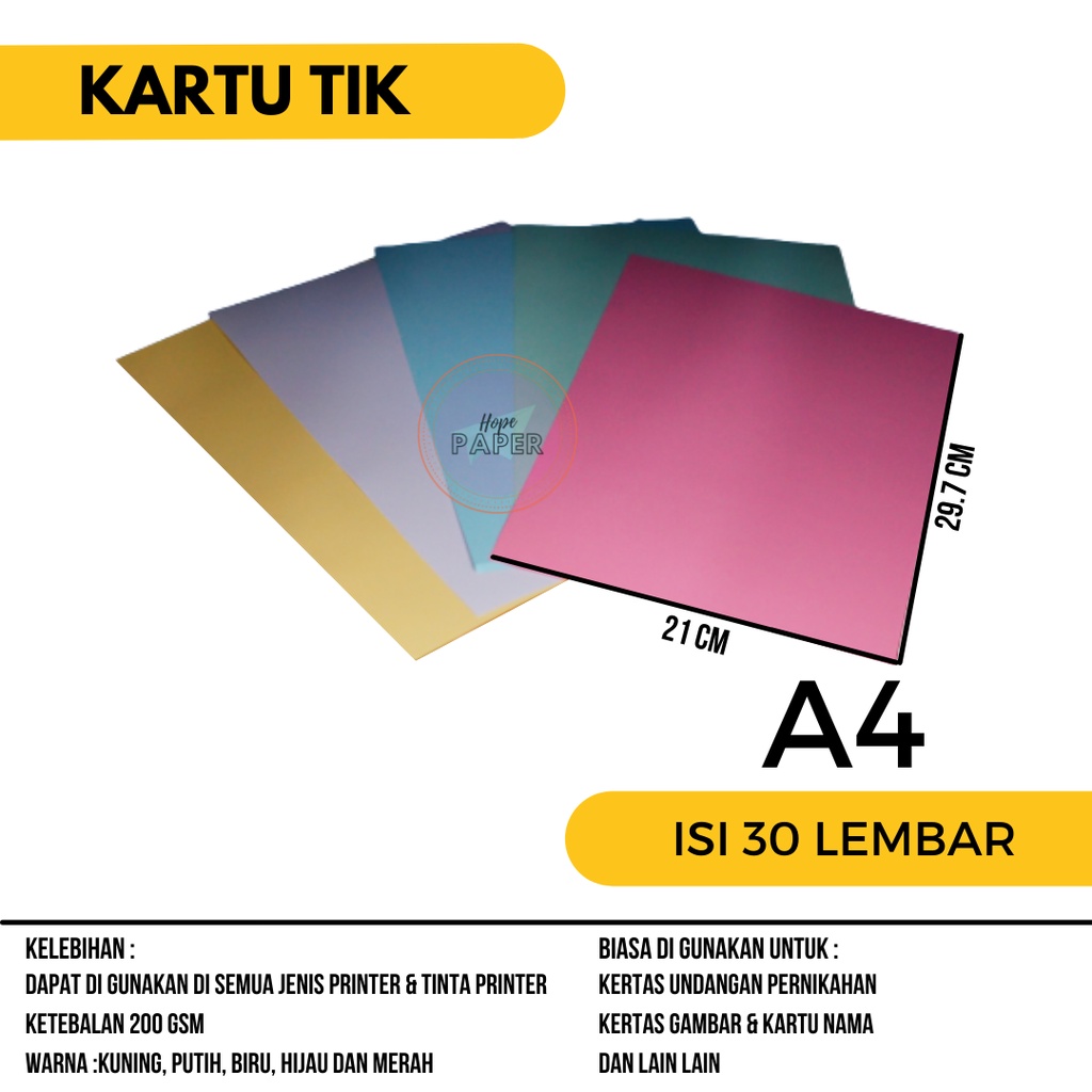 Jual kertas tik a4 200 gsm isi 30 lembar / kertas karton tik | Shopee ...