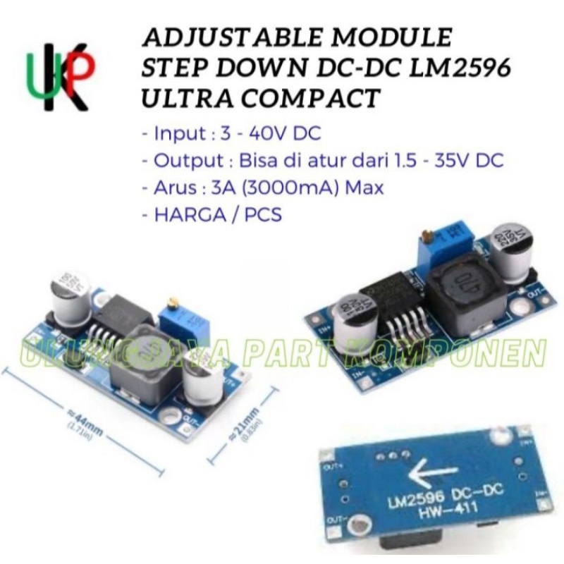 Jual step down module LM2596 adjustable pengatur tegangan DC ke DC ...