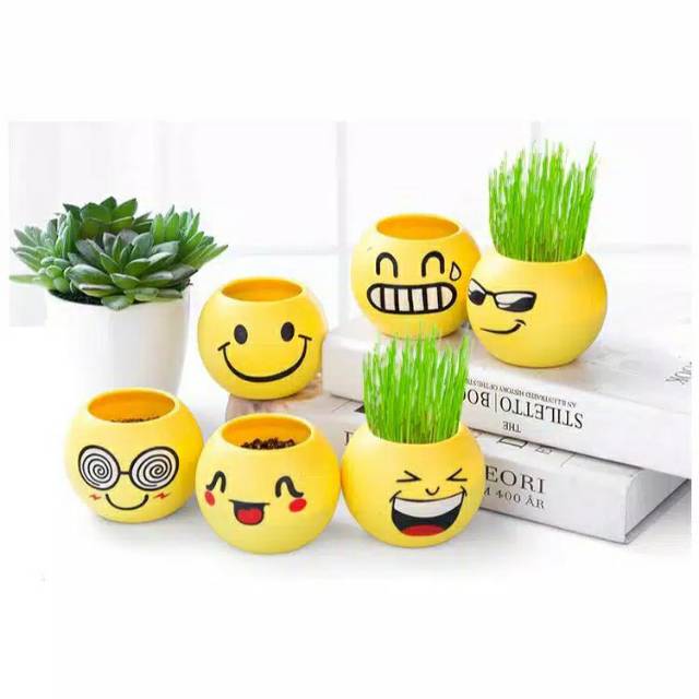 Jual POT BUNGA EMOTICON /POT BUNGA LUCU MOTIF KARAKTER FREE PASIR VAS ...