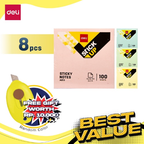 Jual Deli Paket ATK Ekonomis 8 pcs Sticky Notes Memo Tempel 76 mm ...
