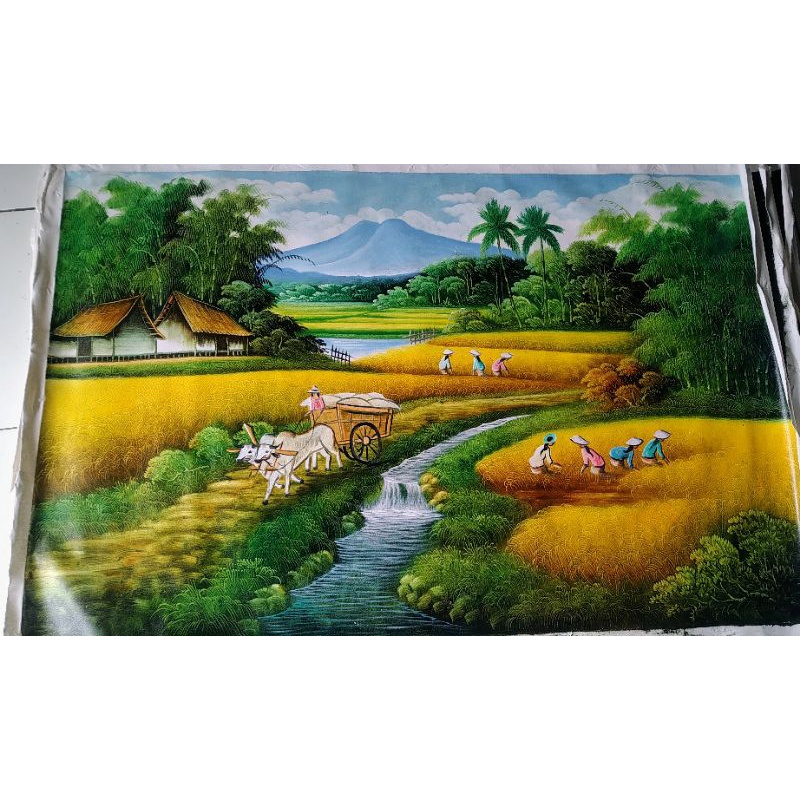 Jual Lukisan realis pemandangan alam air terjun/dan lukisan pemandangan ...