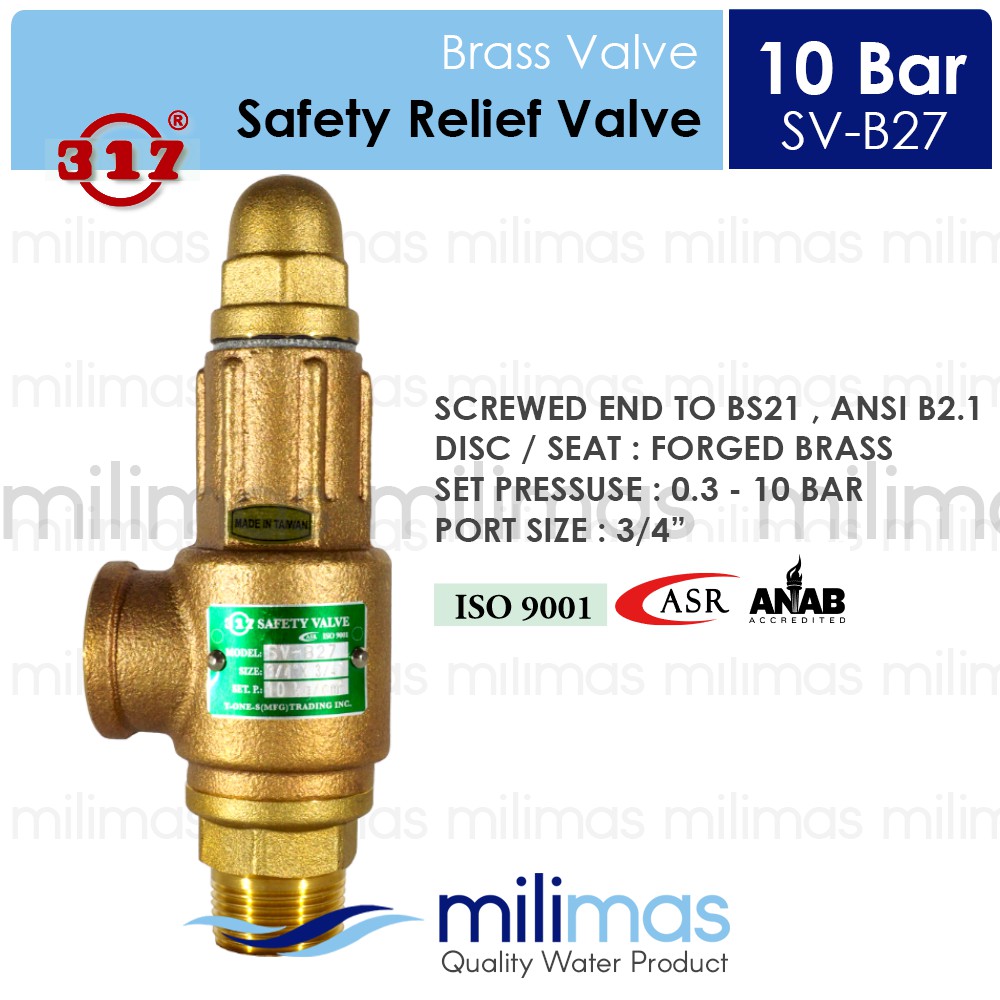Jual 317 - Safety Pressure Relief Valve Kuningan Drat 3/4"- 0.3-10Bar ...