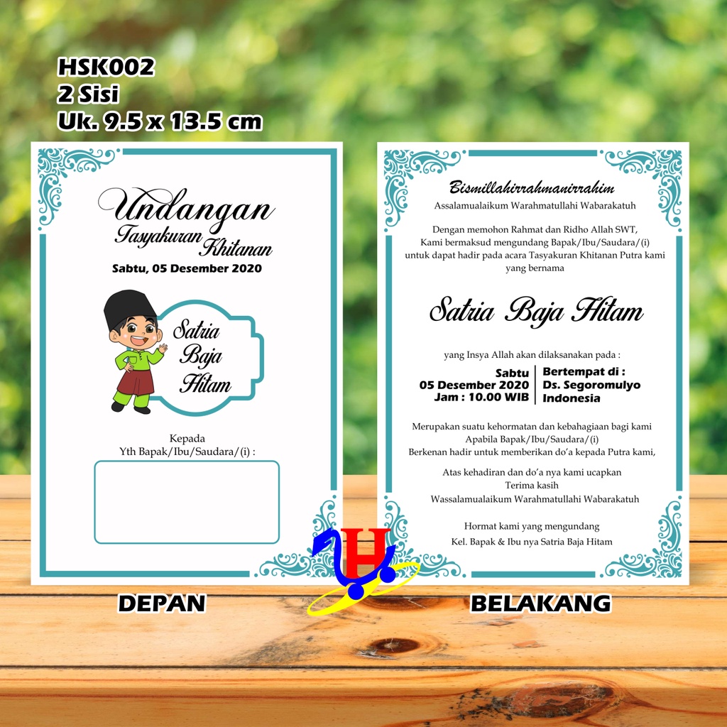 Jual Undangan Tasyakuran Khitanan, Sunatan, Undangan Mini, Dua Sisi ...