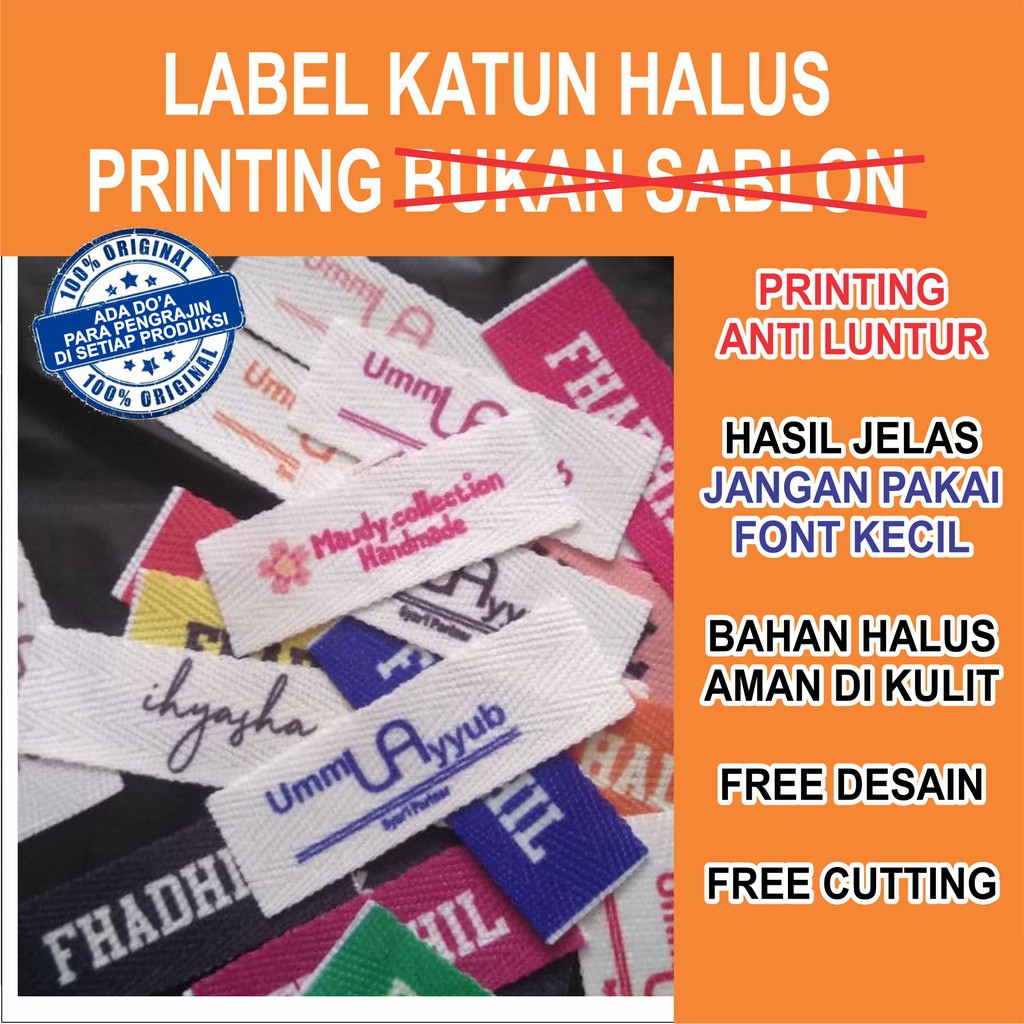 Jual LABEL BAJU | LABEL HIJAB | LABEL KATUN UKURAN 1,3cm - 1,7cm FREE ...