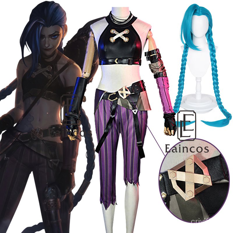Jual Game LOL Arcane Jinx Cosplay Halloween Costume Jinx Uniform Suit ...