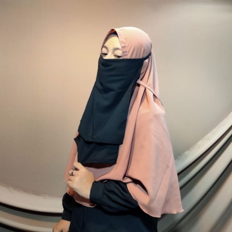 Jual Cadar Bahan wolfis 2 layer Niqab tali dua layer woolepach Murah CADAR WP | Shopee Indonesia
