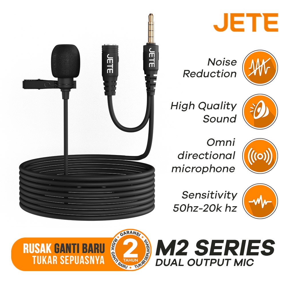 Jual Microphone/Mikrofon JETE M2 Mic Splitter 3.5mm Clip On Dual Output ...