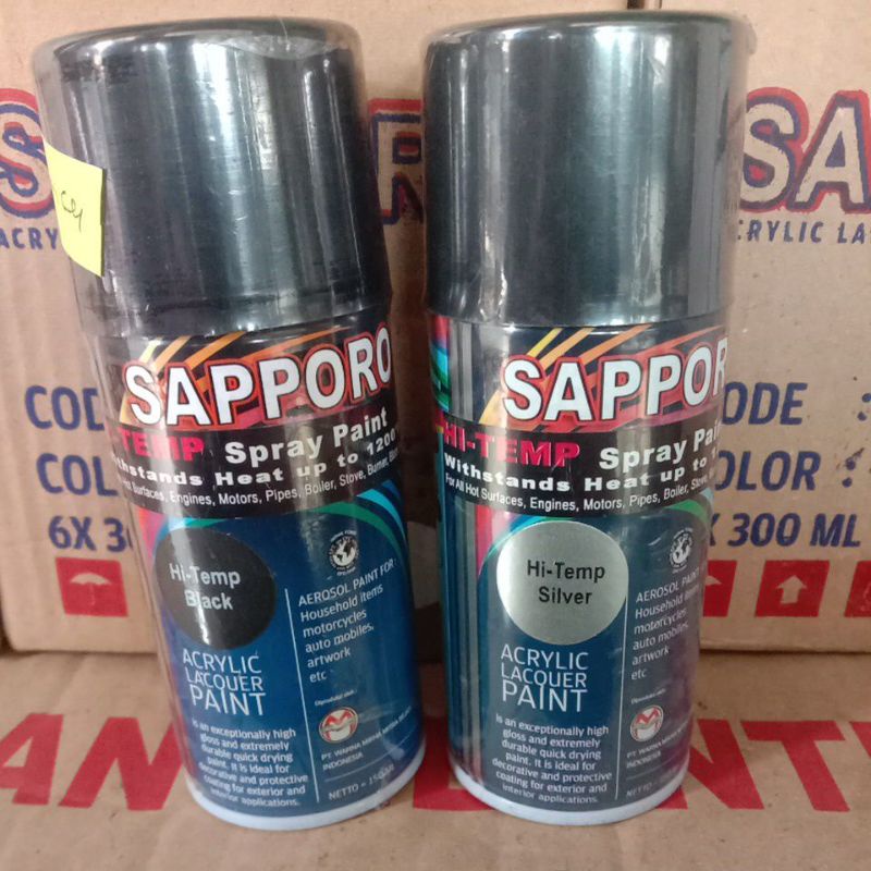 Jual Cat Semprot Saporo SAPPORO HI-TEMP 150ml Black Hitam Silver Anti Panas Knalpot Pilok Pilox ...