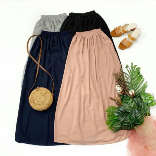 Jual ROK POLOS PANJANG MOSCREPE FULL KARET PINGGANG FIT TO XL | Shopee ...