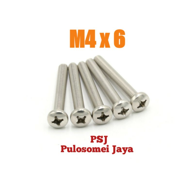 Jual SUS 304 Baut JP Stainless M4 x 6 / Machine Screw Stainless 304 | Shopee Indonesia