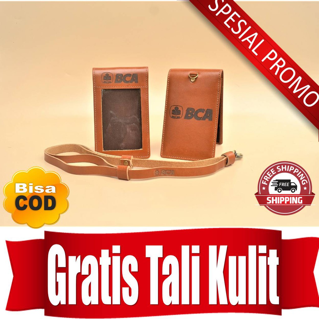 Jual ID Card Name Tag Holder Kulit Logo Bank BCA Free Lanyard | Shopee ...
