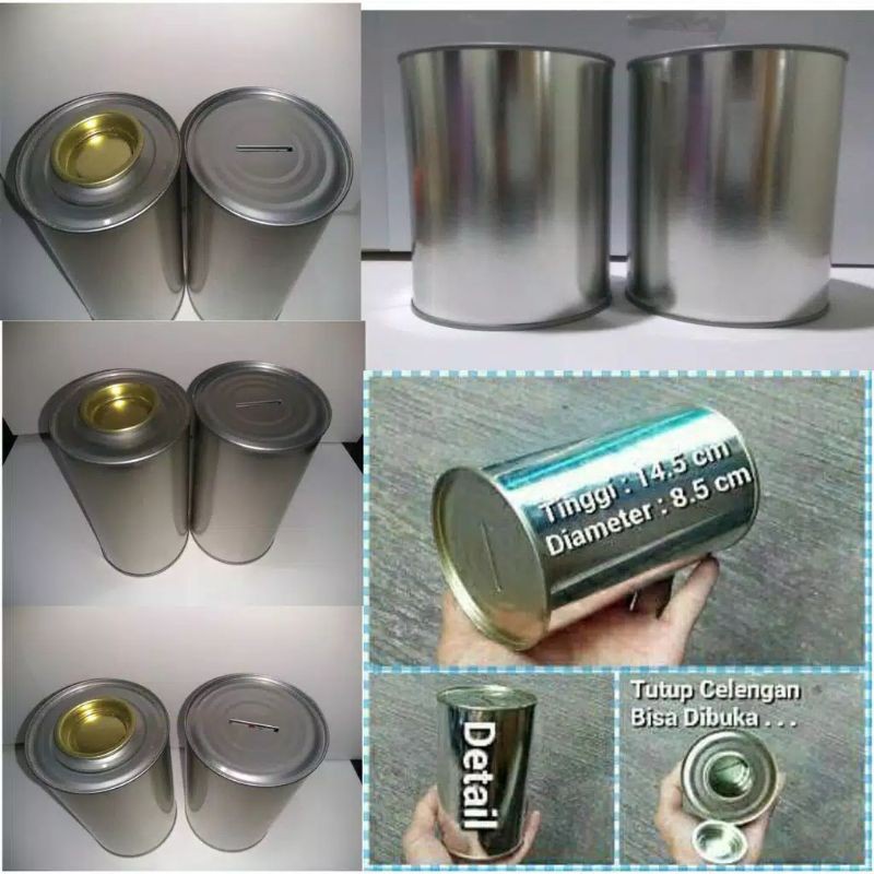 Jual (HARGA 10 PCS) DISTRIBUTOR celengan kaleng polos ukuran 14 cm ...