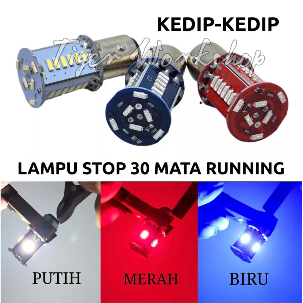 Jual Lampu Rem Stop LED Bayonet 30 Mata Running Kedip Kaki 2 DC-12 V Universal Motor Mobil ...