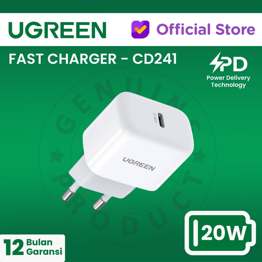 Jual UGREEN USB Wall Charger USB-C 20W Mini PD - CD241 | Shopee Indonesia