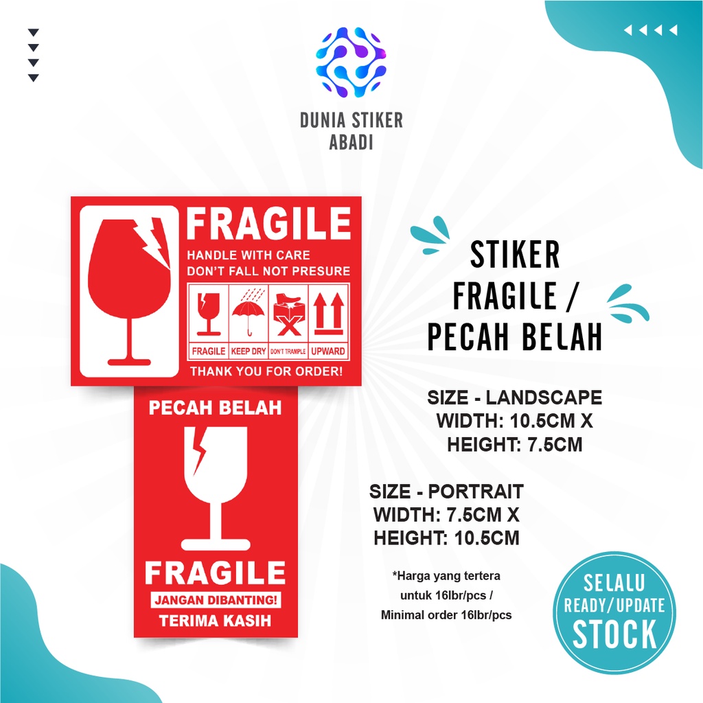 Jual Stiker Fragile/Pecah Belah (10,5x,7,5cm) - Per/16 lembar | Shopee ...