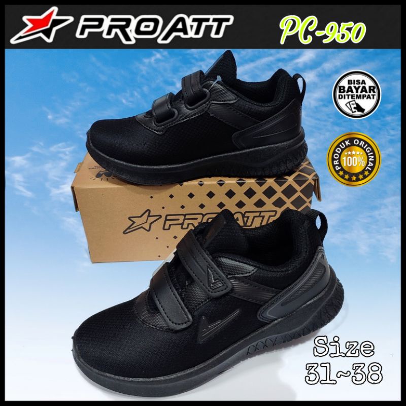 Jual PRO ATT Sepatu Sneakers Sekolah Anak Kecil Tanggung Cowok Cewek Hitam Polos Velcro Perekat ...