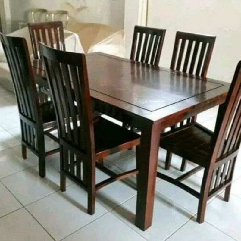 Jual Meja makan minimalis kayu jati kursi balero santos 6 kursi sudah finishing | Shopee Indonesia