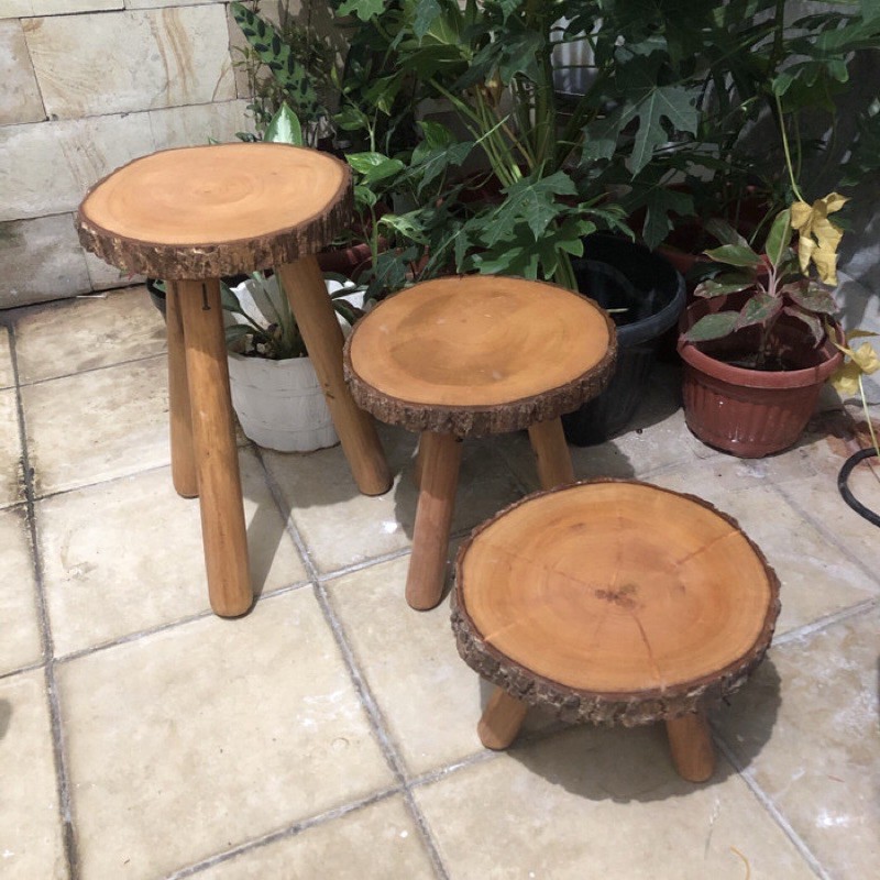 Jual meja kayu bulat / stool / standing pot | Shopee Indonesia