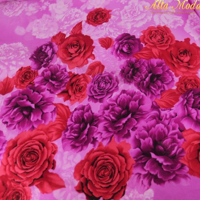 Jual Alta Moda Silky Satin Italy Motif Roses Shades Ungu Merah (1M ...