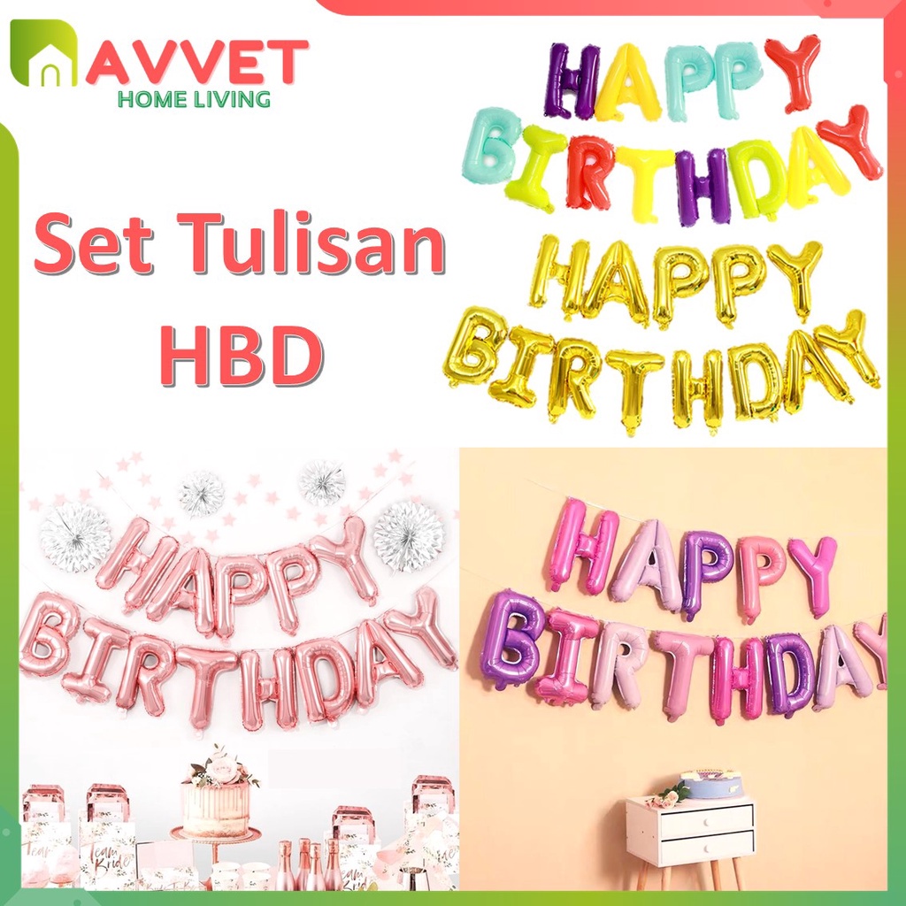 Jual AVVET Paket Balon Foil Happy Birthday Warna Warni 1 Set Balon Foil ...