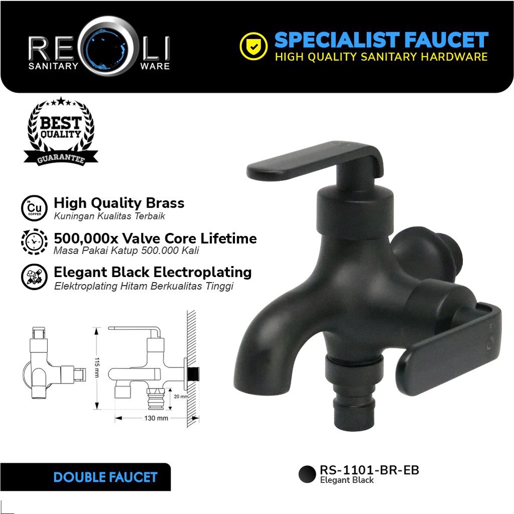 Jual REOLI Keran Air Cabang Shower Mandi Double Tembok Hitam Black ...