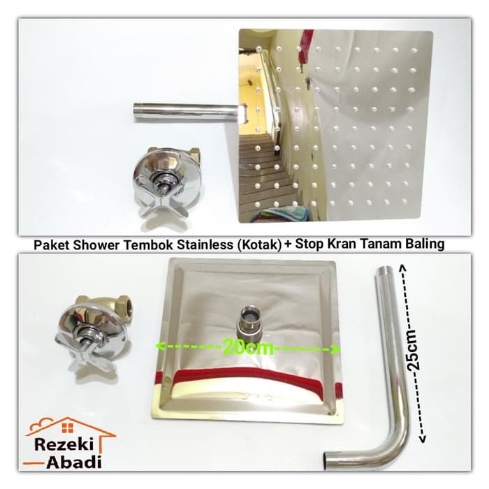 Jual PB 202 / Paket Bundling Shower Tembok KOTAK Stainless + Stop Kran Tanam Baling | Shopee ...