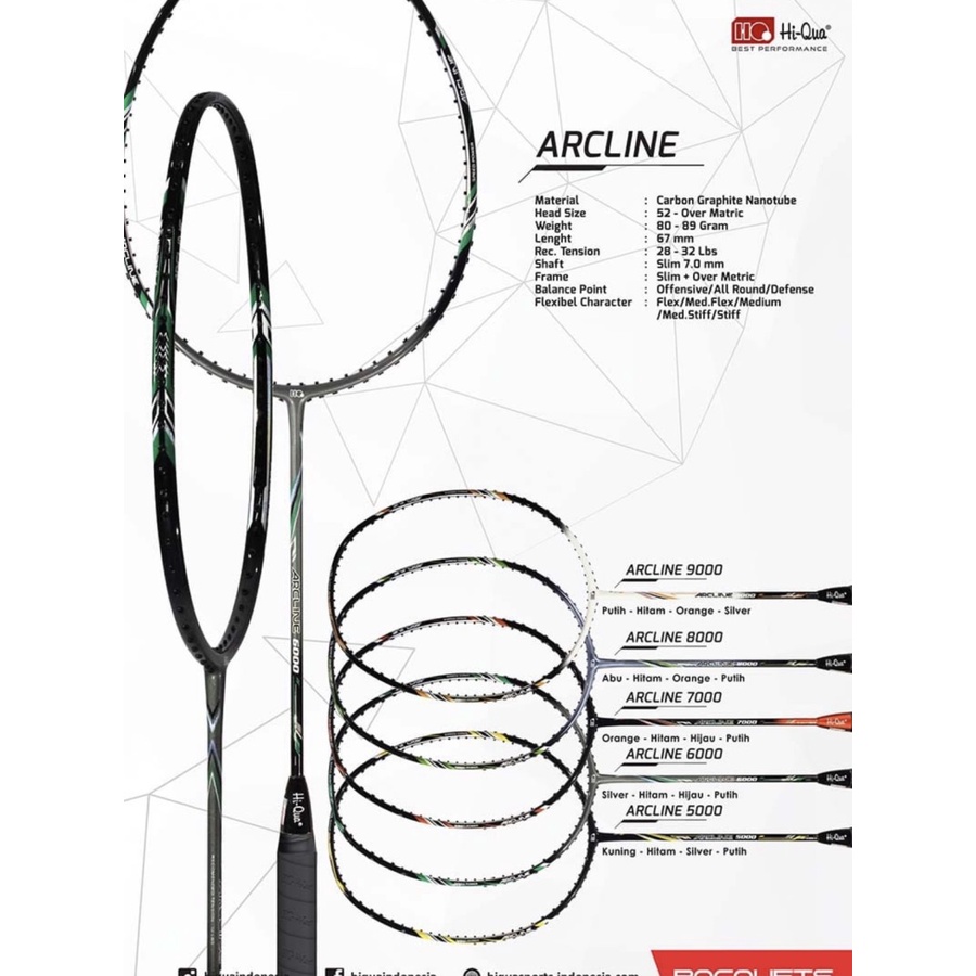 Jual Raket Badminton HIQUA HQ ARCLINE 5000/6000/7000/8000/9000 32 LBS ...