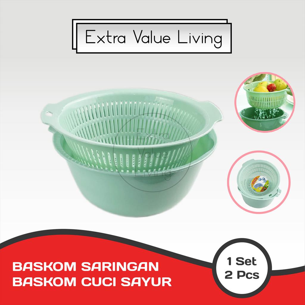 Jual YOSHIKAWA Baskom Saringan Set Baskom Plastik Set 2 Pcs B-082 Wadah ...